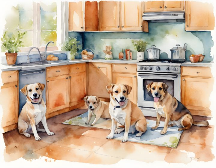 Group Of dogs playing in kitchen - ArtZone - Digital Art & AI, Animals ...