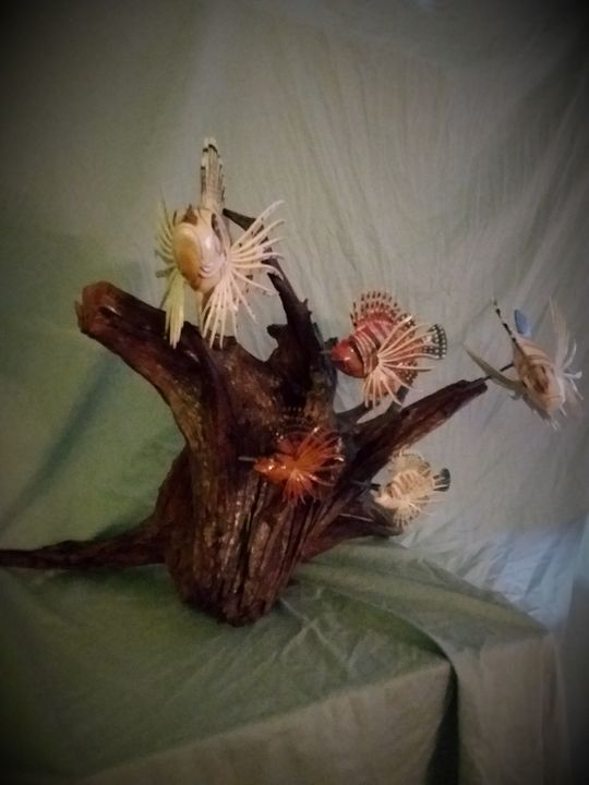 Lionfish on Driftwood - Seascapes - Sculptures & Carvings, Animals ...