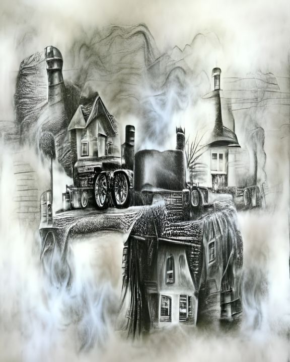 Locomotive And House With A Chimney - Jacob Lambert Store - Drawings ...