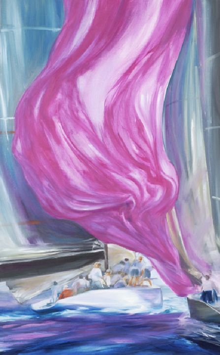 Close Call with Pink Spinnika - Rick Youmans - Paintings & Prints, Sports & Hobbies, Boating ...