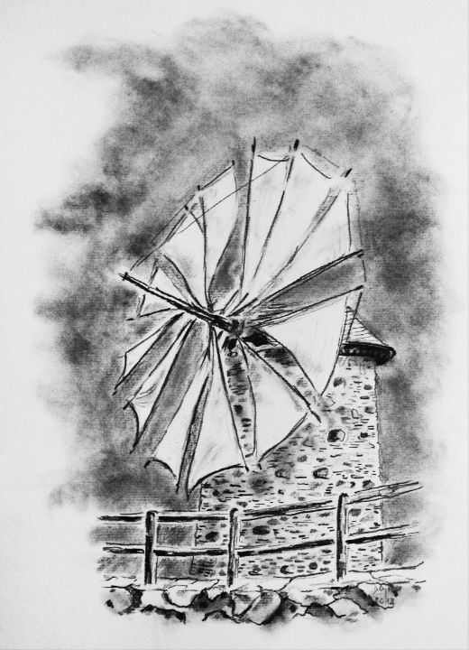 Windmill - Greece - Doina Balanescu - Drawings & Illustration ...