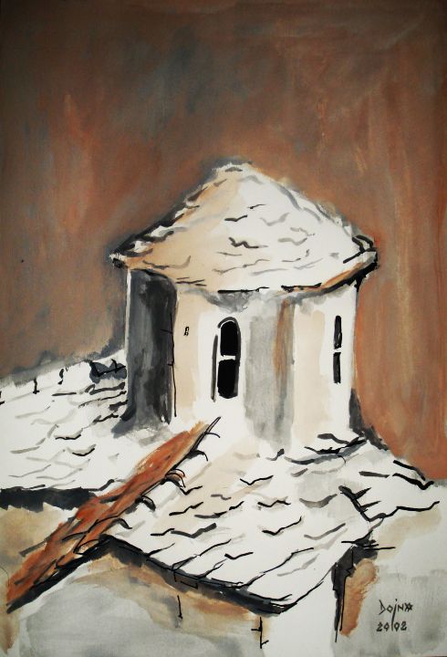 White church and rusty sky - Doina Balanescu - Paintings & Prints ...