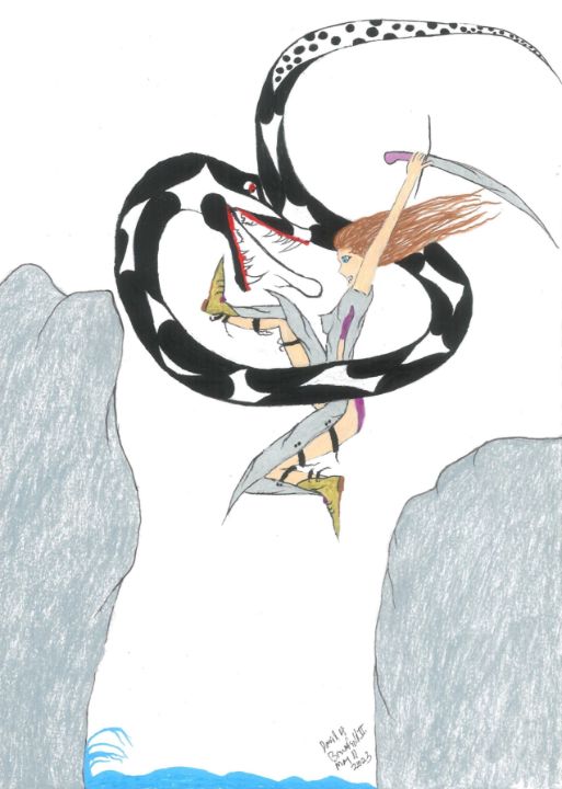 Ophina vs Black&white snake in cove. - David H Brumfield II's Fantasy ...