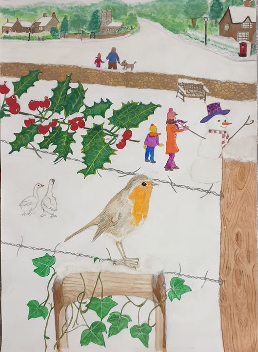 Snowy scene and Robin in the garden - Art and photography creations by ...
