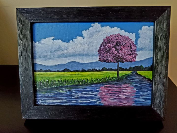 SOLD:'Pink Tree on RIver', Orig, $40 - Steve Joseph Landscape Art ...