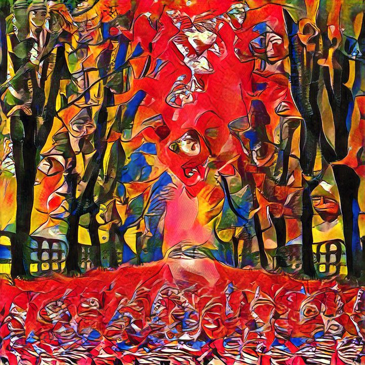 The Path of Red Trees - Imagined Cubism - Paintings & Prints, Abstract ...