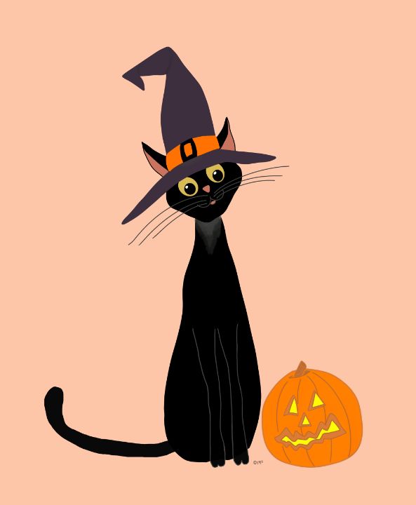 Halloween Witch Cat - Tina Mitchell Art - Digital Art & AI, Holidays ...