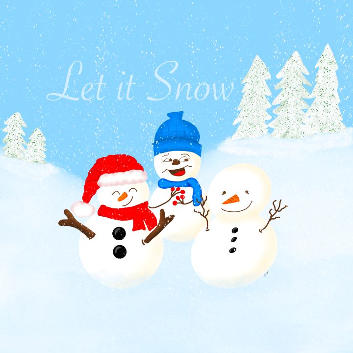 Let It Snow Mountain Snowmen - Tina Mitchell Art - Digital Art ...