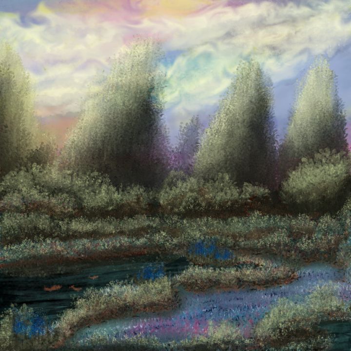 Placid Pond - Tina Mitchell Art - Digital Art & AI, Landscapes & Nature, Lakes & Ponds - ArtPal