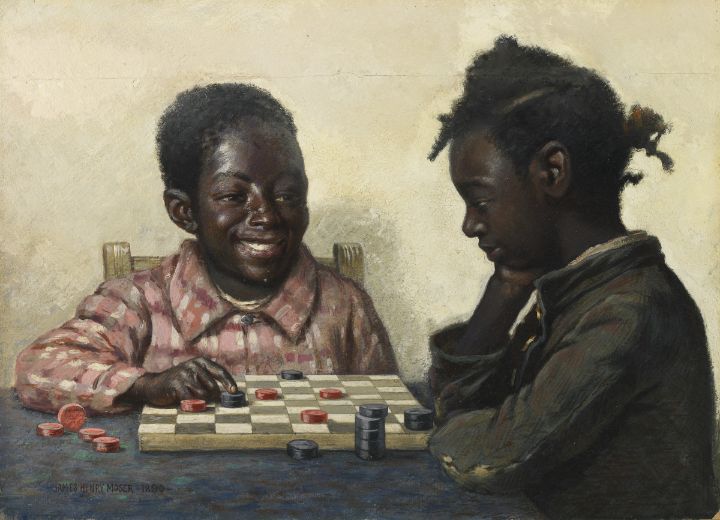 Two Children Playing Checkers - Unique Artworks Collection - Paintings ...