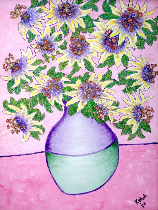 Lilikoi Flowers oil on canvas - Sam "Ketch" Monet - Paintings & Prints ...