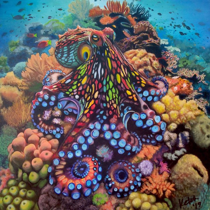Blue Octopus SAVE $$2,940 - Sam "Ketch" Monet - Paintings & Prints ...