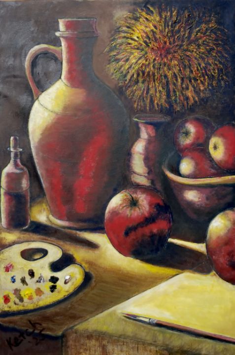 Brown Vase and Table - Sam "Ketch" Monet - Paintings & Prints, Still ...