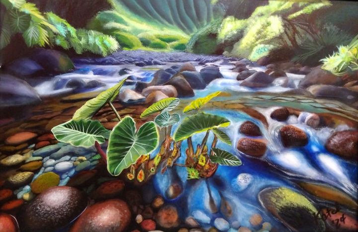 Hawaiian Taro Stream SAVE $990 - Sam "Ketch" Monet - Paintings & Prints ...