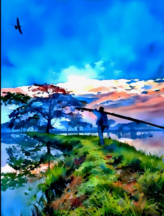 Walking at the Edge of Dusk - Asrori Art - Paintings & Prints ...