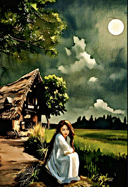 Longing Under the Moonlight - Asrori Art - Paintings & Prints, People ...