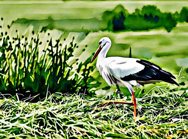 Elegance of the Stork in Green Field - Asrori Art - Digital Art & AI ...
