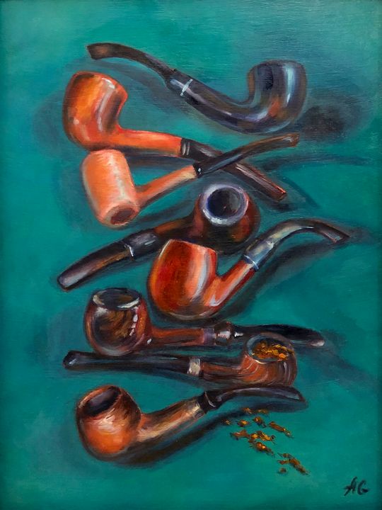 Still life with vintage Pipes - Alla Gorelik - Paintings & Prints ...