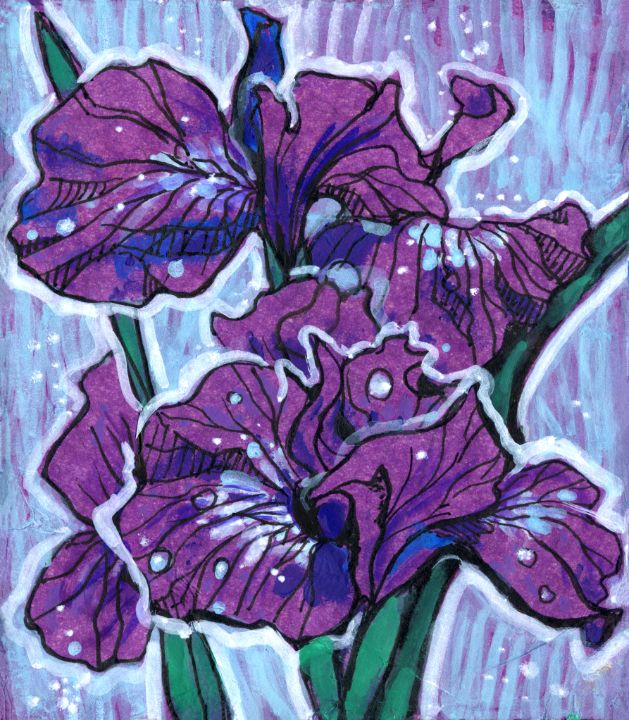 Purple Iris Flower Drawing Awakening' Purple Iris Art Print Laura