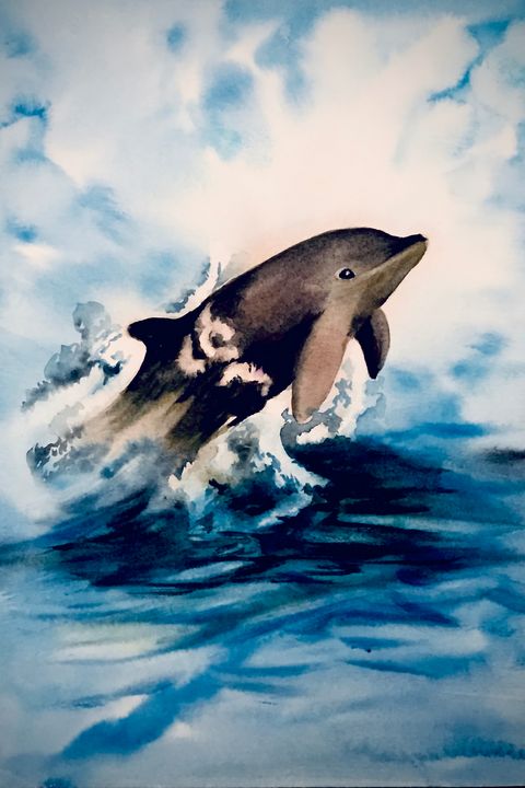 Watercolor - Dolphin - Online Lesson Demo Works - Paintings & Prints ...