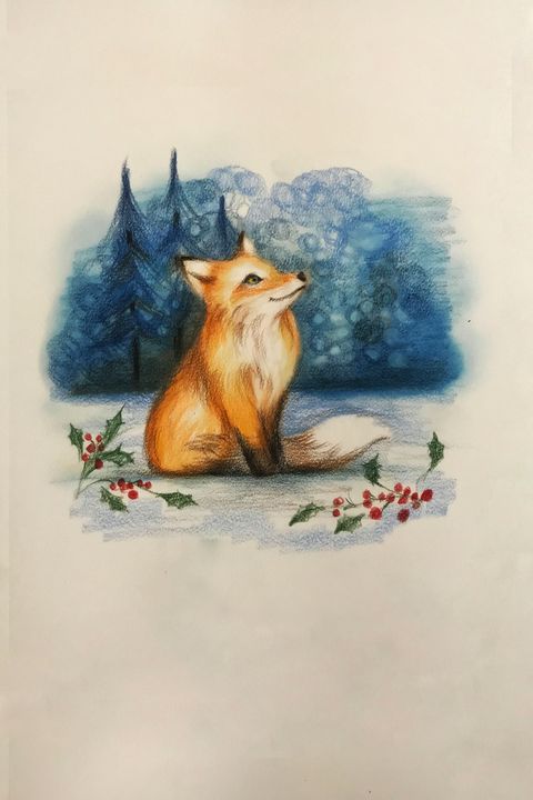 Drawing - Christmas Fox - Online Lesson Demo Works - Paintings & Prints ...