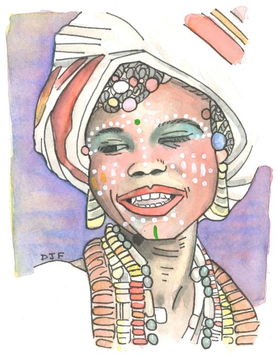 Woman with Beads and Painted Face - Deborah Forrest - Paintings ...