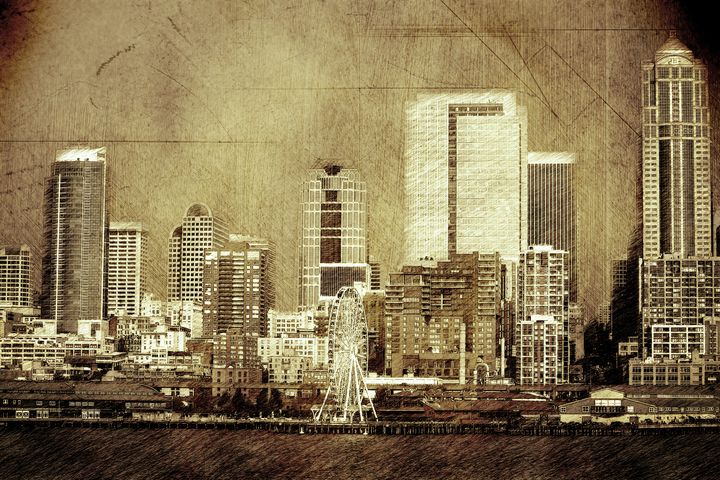 Vintage skyline of Seattle - alexmir - Paintings & Prints, Places ...
