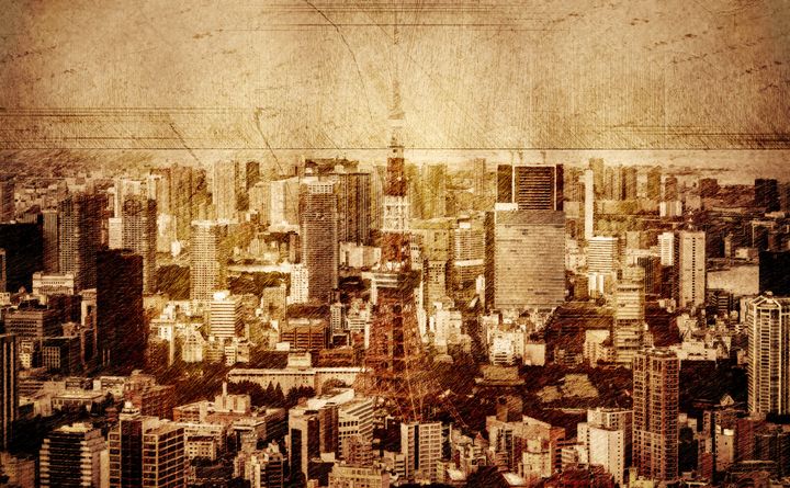 Vintage skyline of Tokyo - alexmir - Paintings & Prints, Places ...