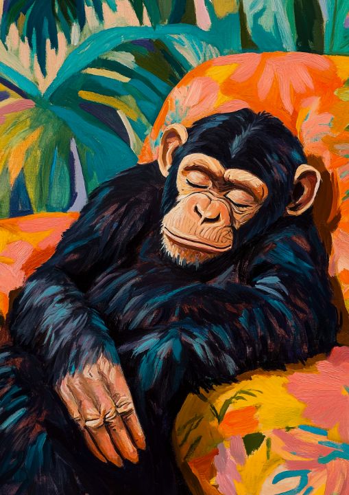 Cute Sleeping Chimpanzee - Anass Benktitou - Paintings & Prints, Animals, Birds, & Fish ...
