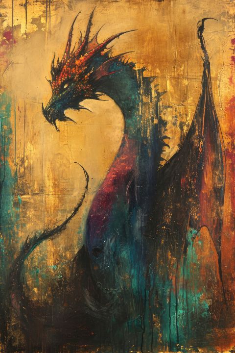 Mythical Gilded Dragon Portrait - The Art Co - Drawings & Illustration ...