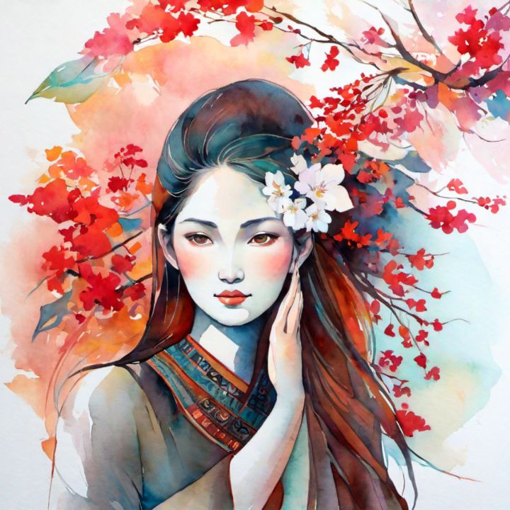 Blossom Lady - Fantastic Designs - Digital Art & AI, Ethnic, Cultural, & Tribal, Asian & Indian ...