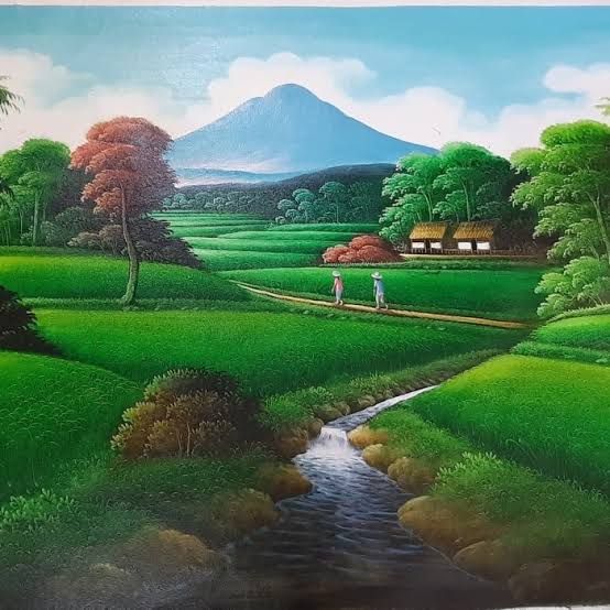 View of rice fields and mountains - Artpek. - Paintings & Prints ...