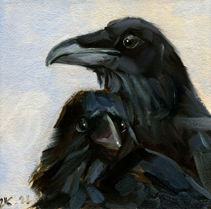 Crows Painting Couple Birds Artwork - Zhanna Kan - Paintings & Prints ...
