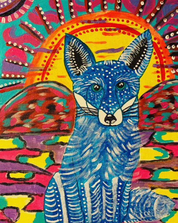 Blue Coyote - Rachael Caskey Art Studio - Paintings & Prints, Animals ...