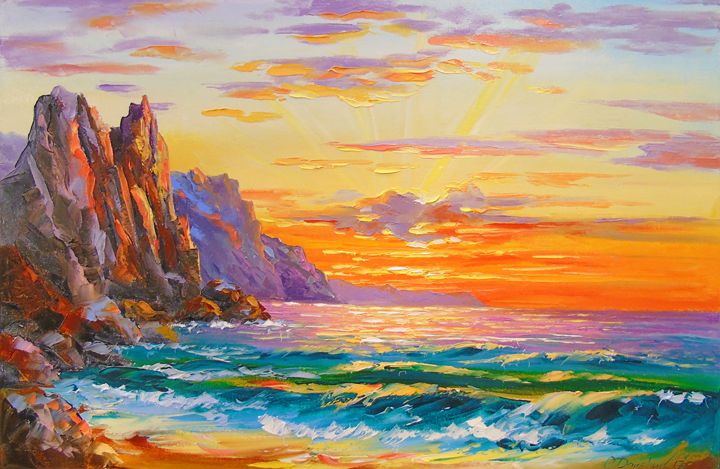 Sunset on the rocky shore - Olha Darchuk - Paintings & Prints ...