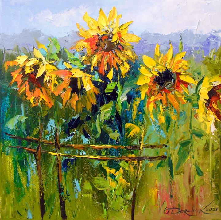Sunflowers and wind - Olha Darchuk - Paintings & Prints, Flowers ...