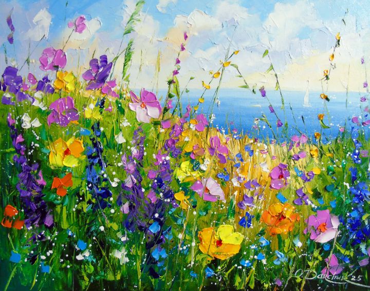 Colorful flowers by the sea - Olha Darchuk - Paintings & Prints ...
