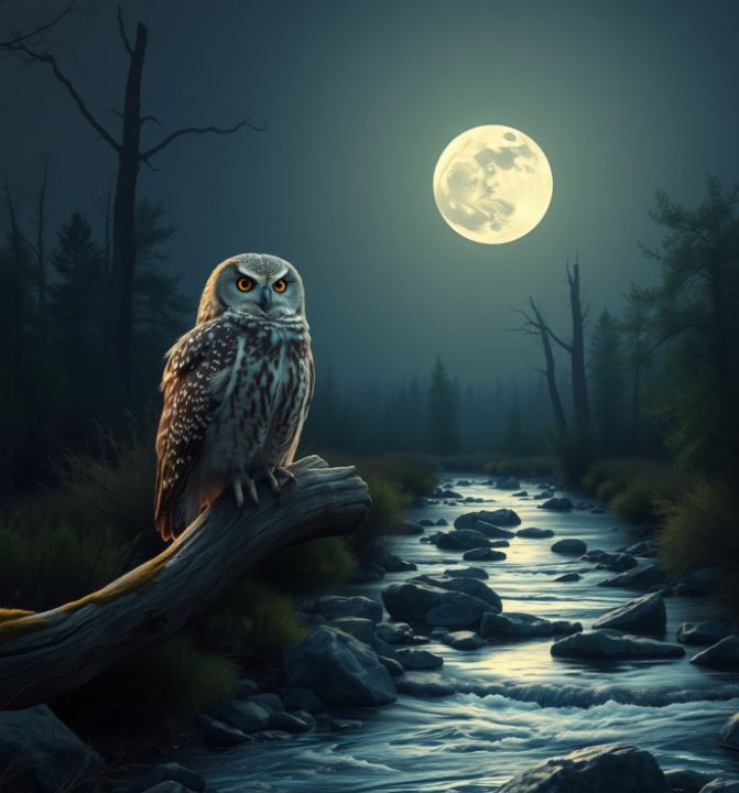 Night Owl on a Log Along the River - Art Haven - Digital Art & AI ...