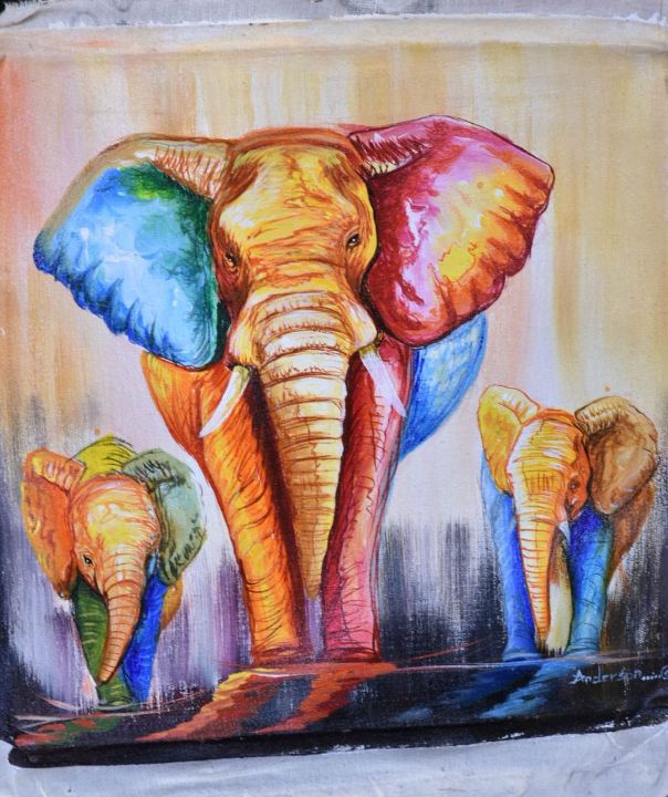 Colorful Elephants - Art of Tanzania - Paintings & Prints, Animals ...