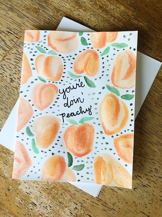 Watercolor Peach Greeting Card - Handmade Happiness - Paintings ...