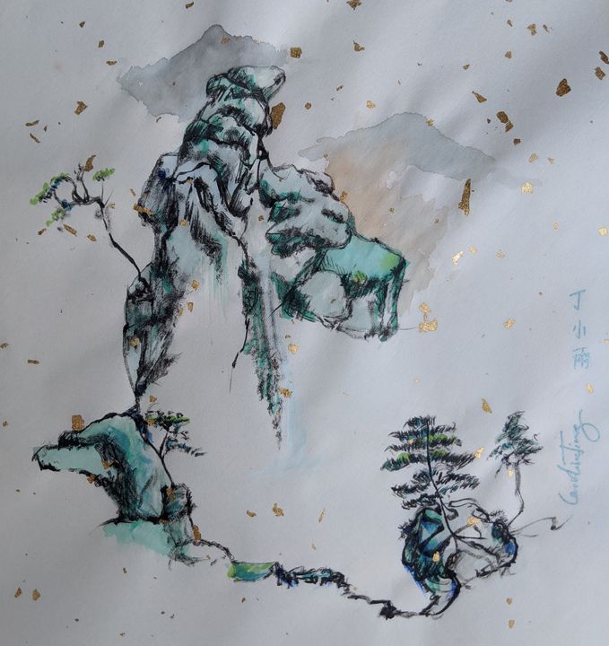 Blue and Green Chinese Mountain - Caroline Ting - Paintings & Prints ...