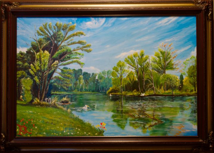 Crab Orchard Lake in Spring - Robert Robbins Art - Paintings & Prints ...