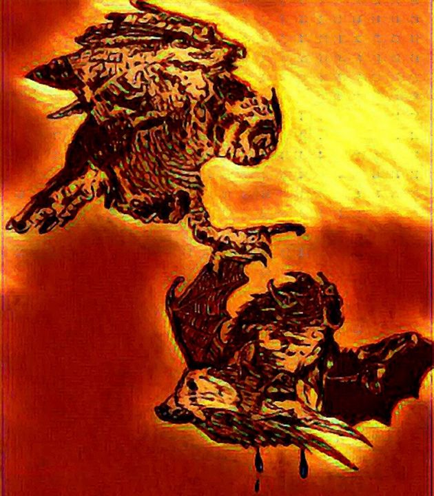 Owl vs bat vs sparrow - Alby the Art Goon - Paintings & Prints, Animals ...