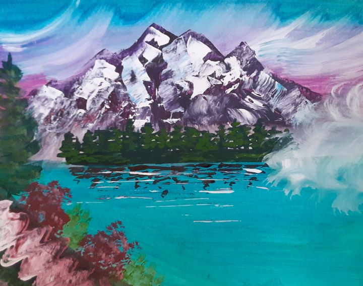 Mountain Peaks on a Lake - Alecia Samuelson's Art - Paintings & Prints ...