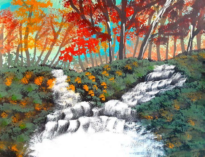 Colorful Waterfalls During Autumn - Alecia Samuelson's Art - Paintings ...