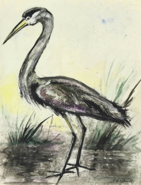 Heron by Hans Schmidt - Hans Schmidt - Paintings & Prints, Animals ...