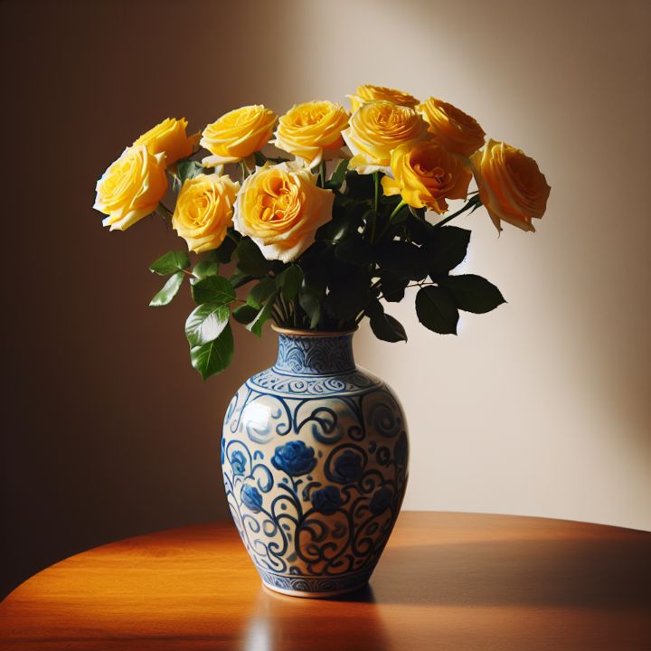 Yellow Roses In Blue/White Vase - Coloring My World Art - Paintings ...