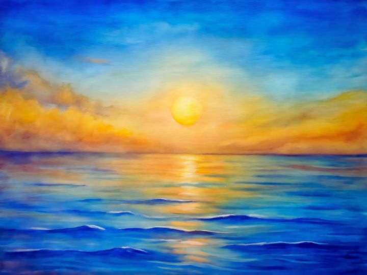 Sunset Over Cerulean Seas - Minla Art - Digital Art & AI, Landscapes ...