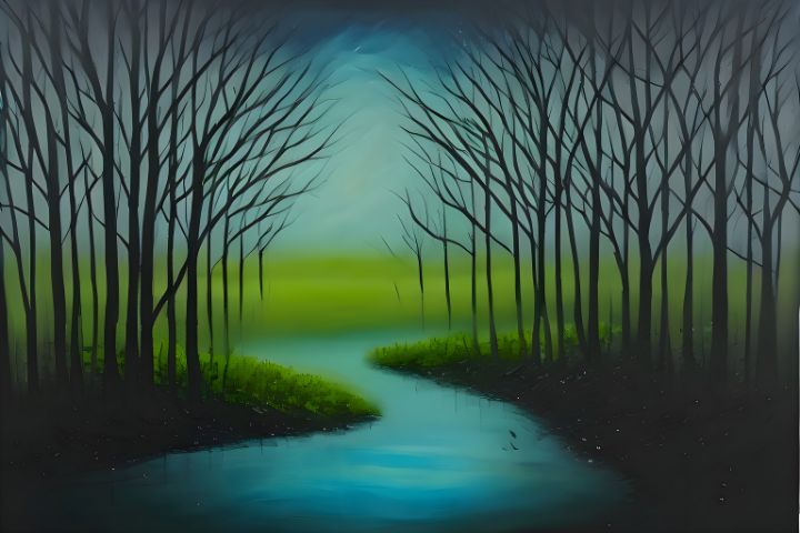 “Dark River And Forest Landscape” - Use2 - Digital Art, Landscapes ...
