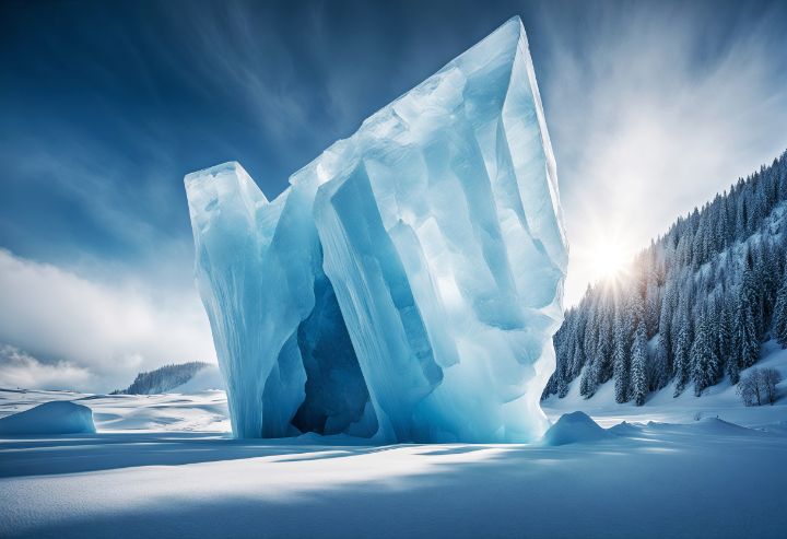 An iceberg stands solitary in a vast - dark black - Digital Art & AI ...